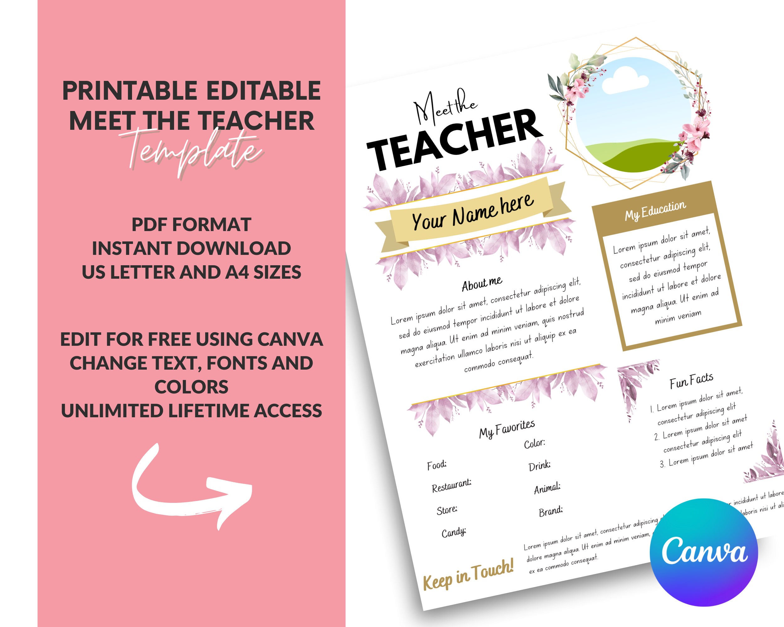 Editable Meet the Teacher Template Pink Floral Personalize in Canva ...