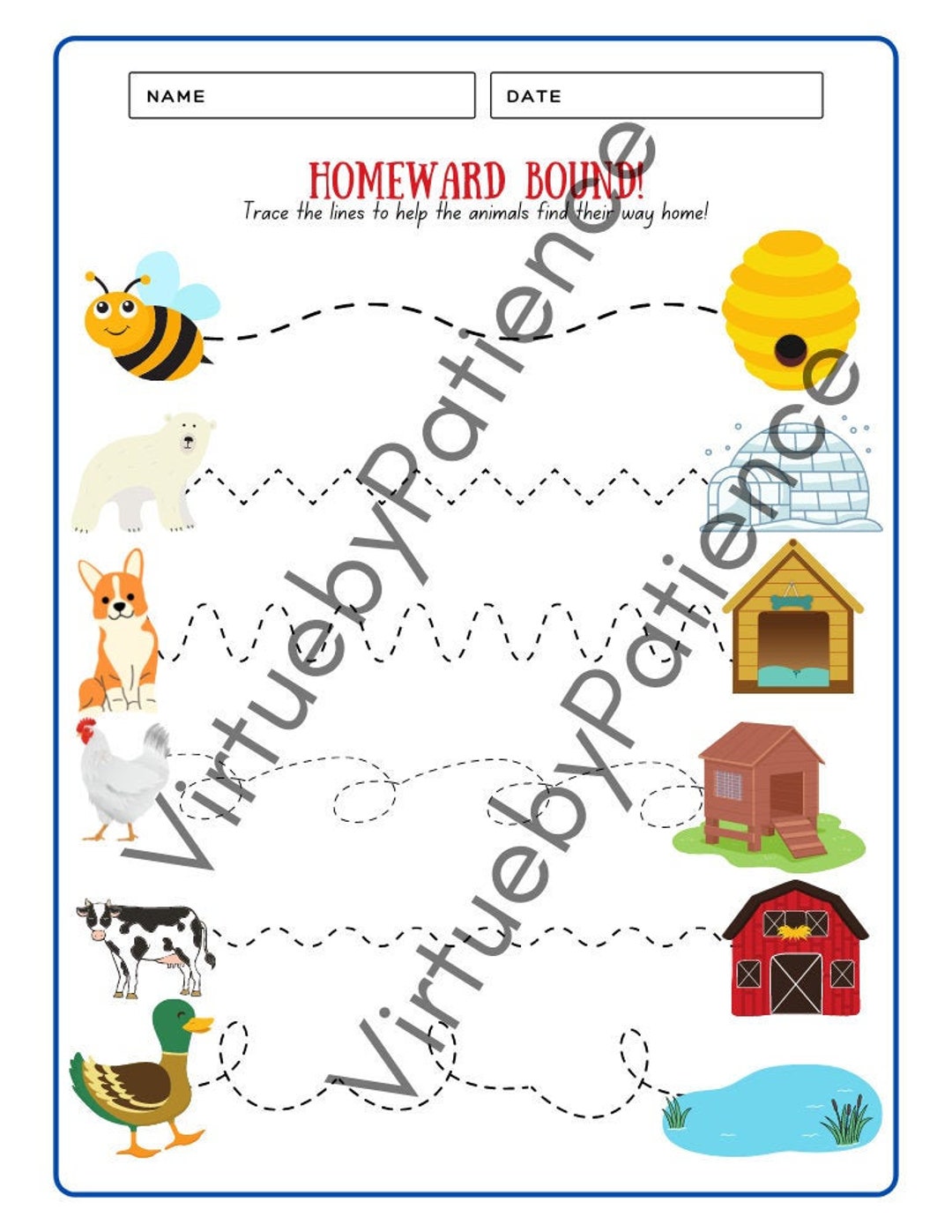 Animals Path Tracing Activity, Homeschool Educational Worksheet ...