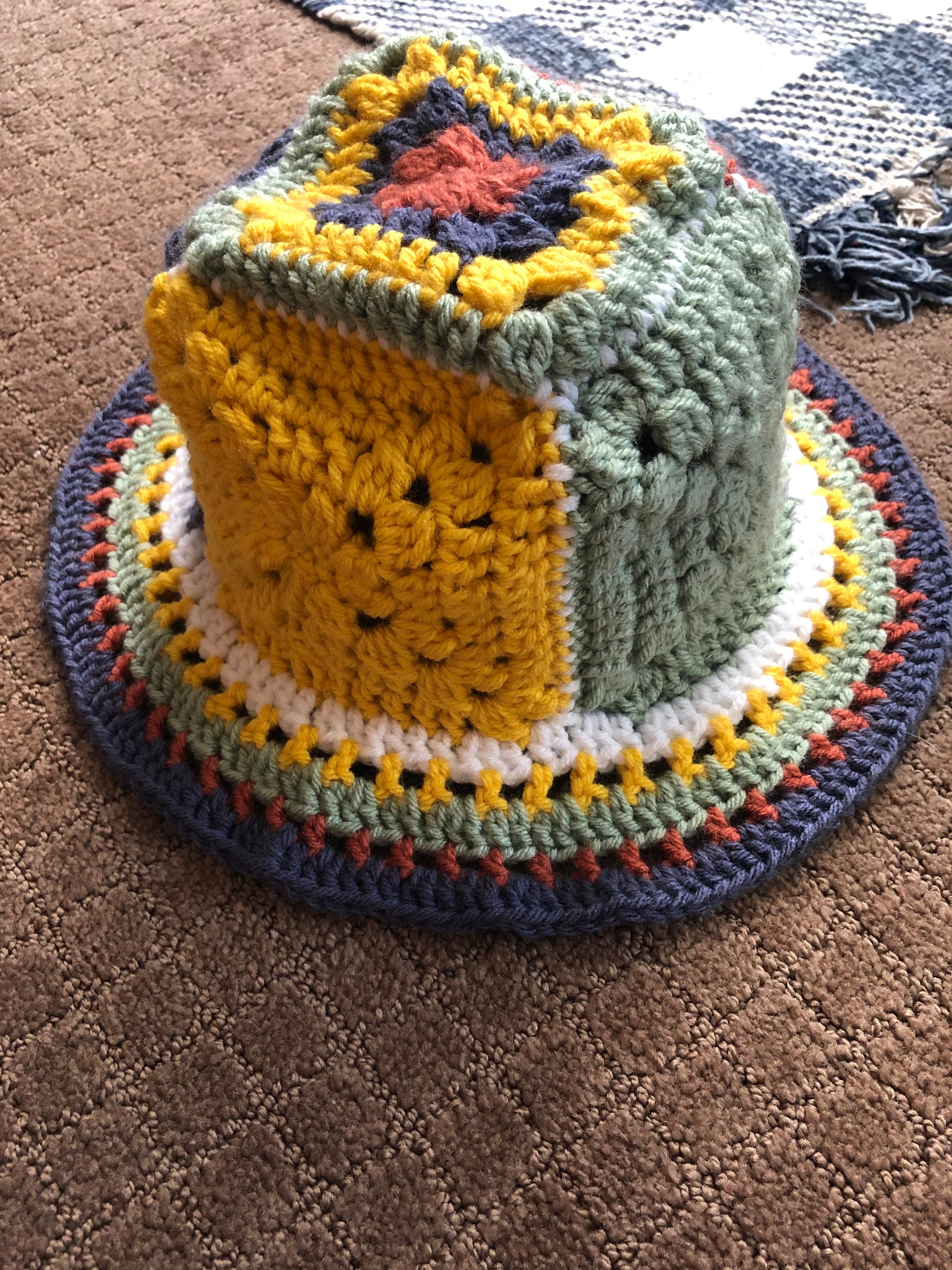 Crochet Granny Square Bucket Hat - Etsy.de Crochet Granny Square Bucket Hat - Etsy.de