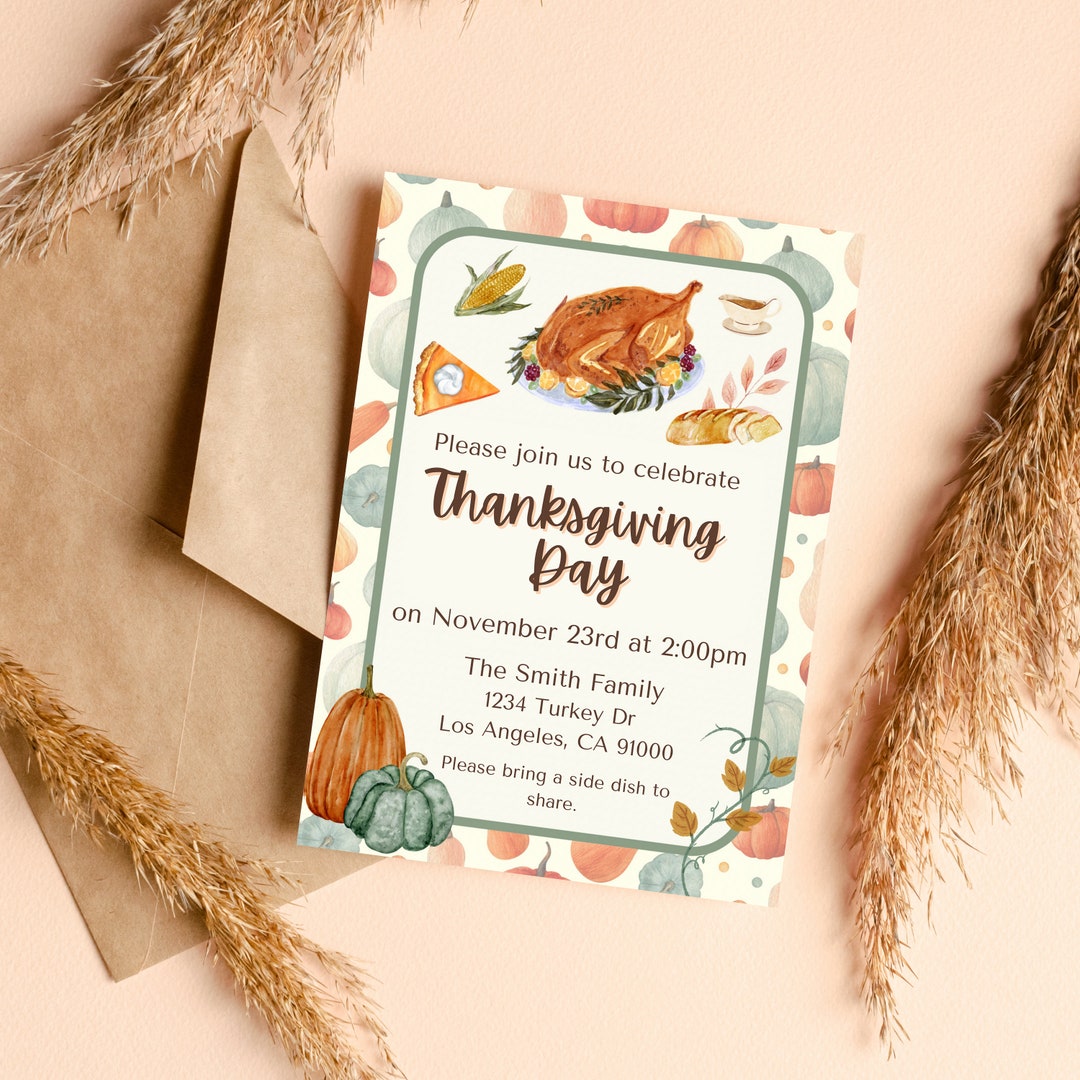 Editable Thanksgiving Day Invite, Thanksgiving Potluck Invitation ...