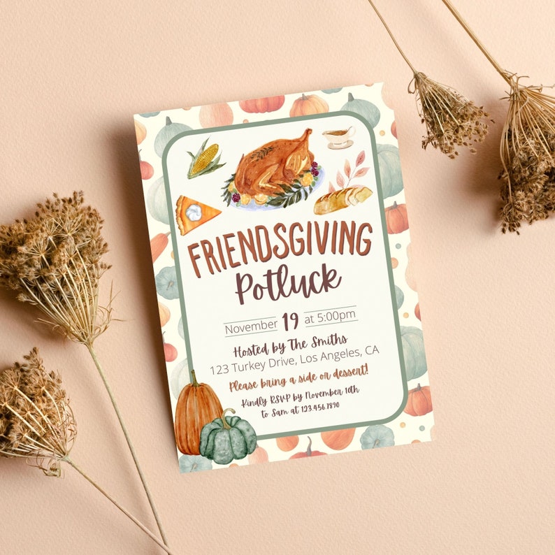 Editable Thanksgiving Potluck Invite, Friendsgiving Potluck Invitation ...
