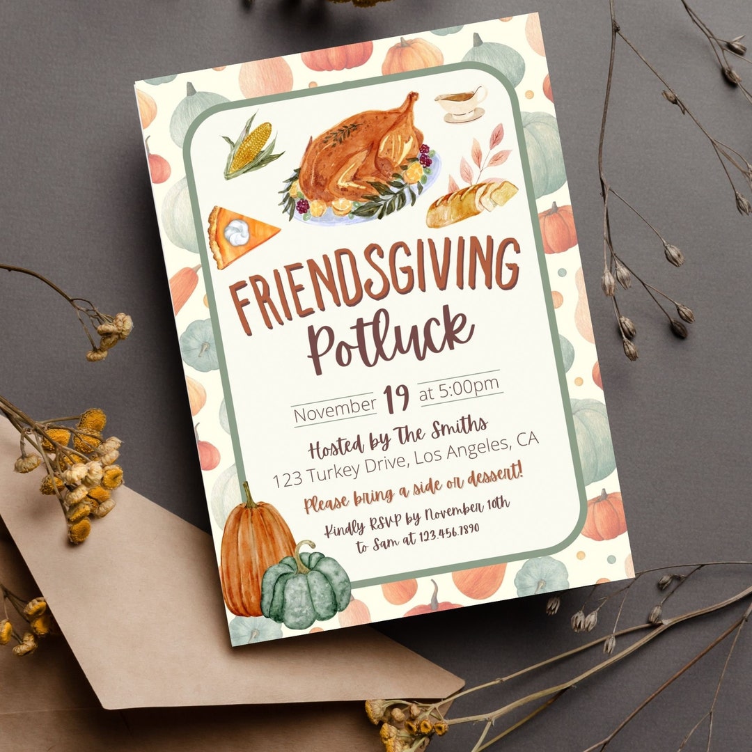 Editable Thanksgiving Potluck Invite, Friendsgiving Potluck Invitation ...