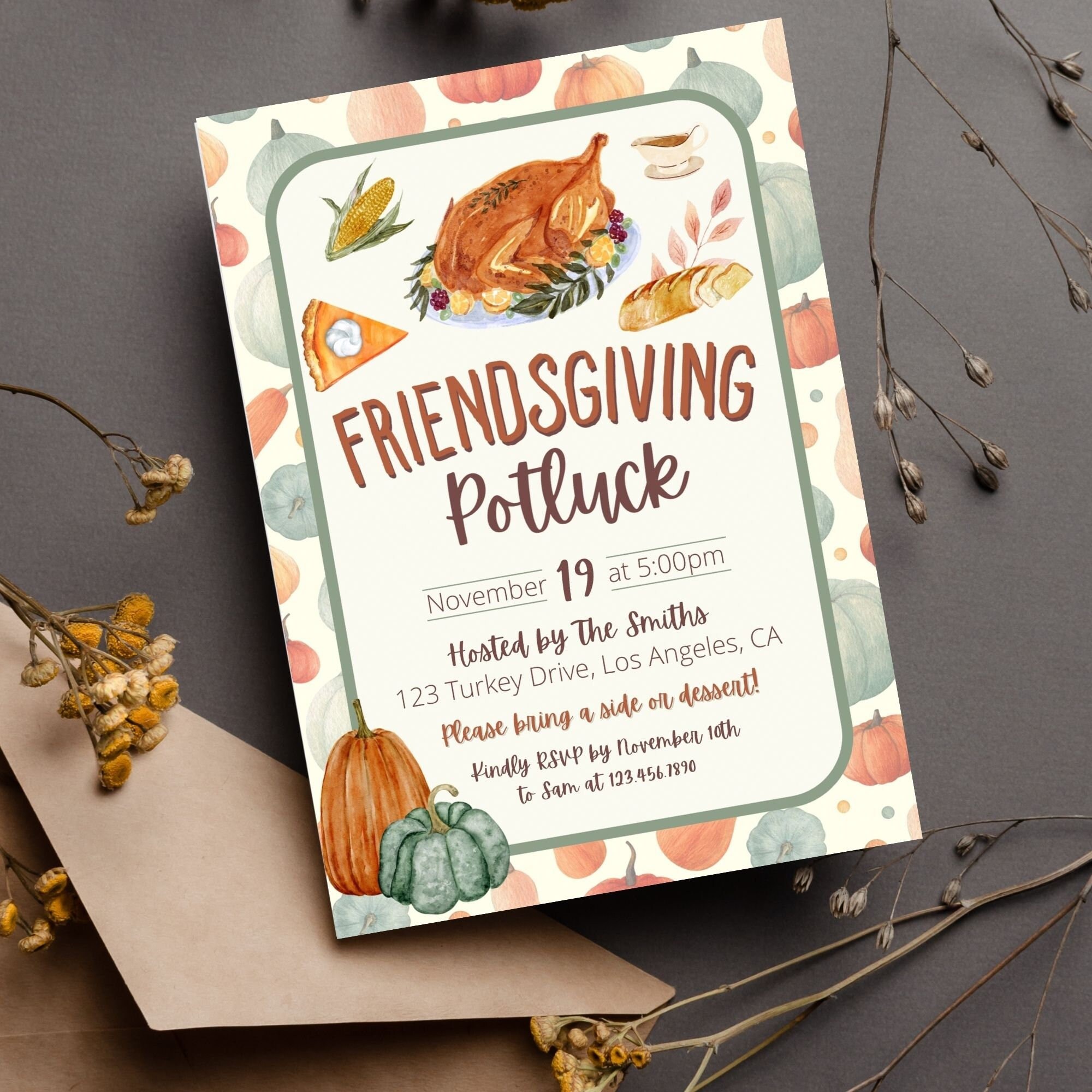 Editable Thanksgiving Potluck Invite, Friendsgiving Potluck Invitation ...
