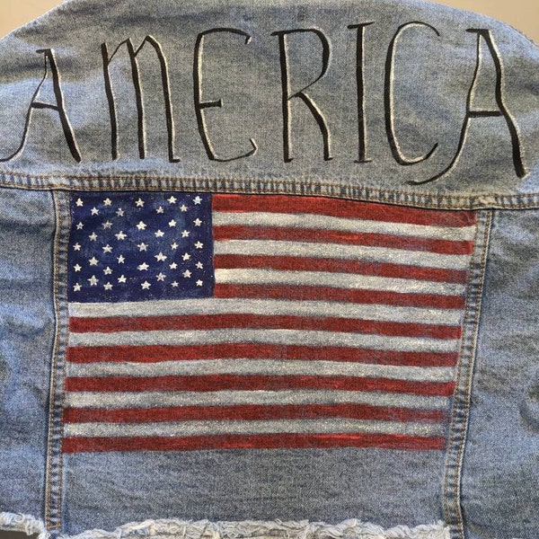American Flag Denim Jacket - Etsy