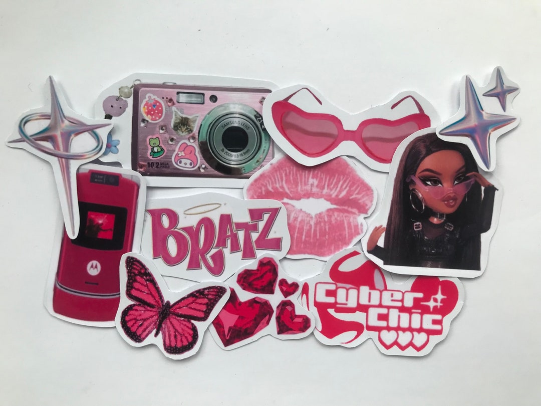Bratz Pink Girlie Barbie Y2k Glitter Cyber Butterfly Aesthetic Sticker ...