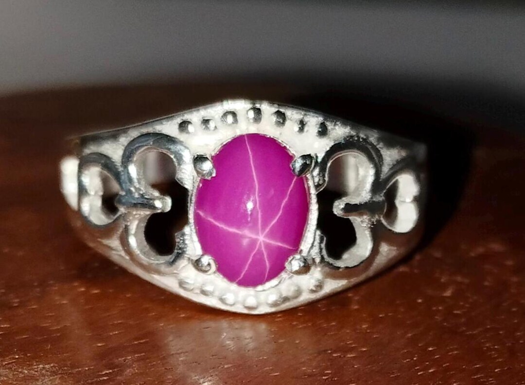 925 Sterling Silver, Pink Star Ring, Pink Star Sapphire Ring, Lab 6 ...