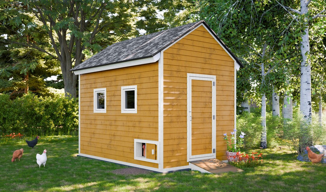 8x12 Gable Chicken Coop Plans, Walk-in Coop for 20 Chickens, DIY Hen ...