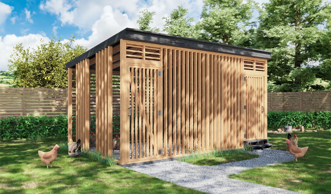 10x16 Chicken Coop Plans Modern DIY Walk in Chicken Run for 15 Chickens ...