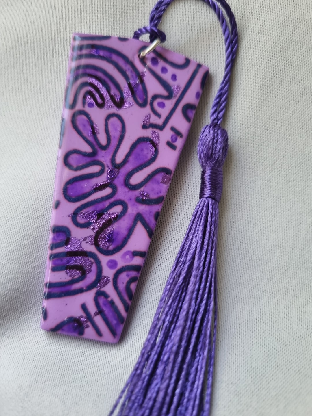 Polymer Clay Handmade Bookmark With Tassles. Pink and Purple Clay ...