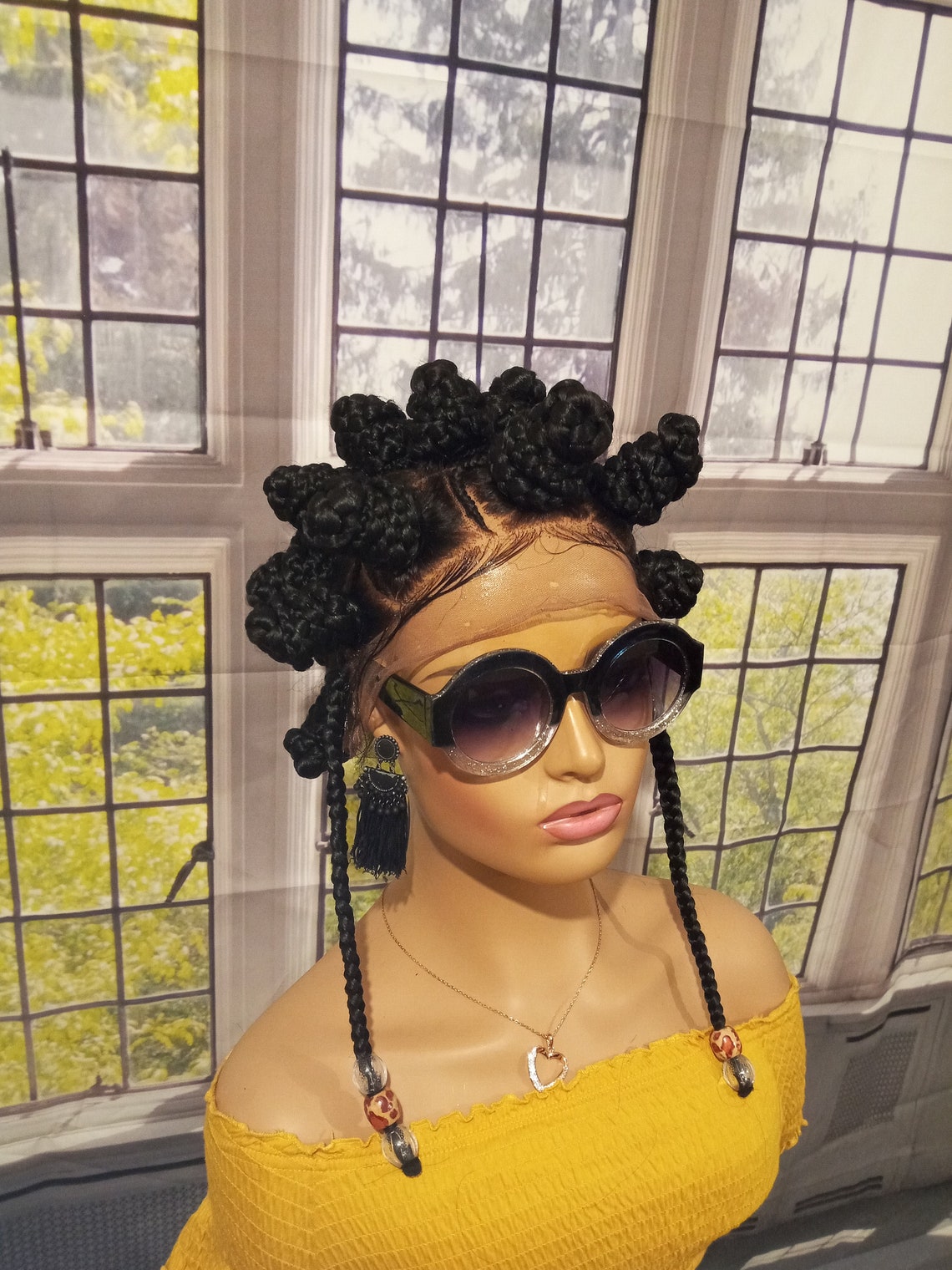 Bantu Knot Braided Wigs For Black Women Full Lace Braid Wig Human Hair