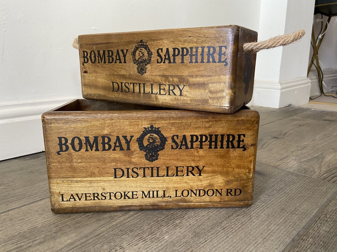 Bombay Sapphire Gin Bar Pub Wooden Vintage Style Storage Box Chest ...