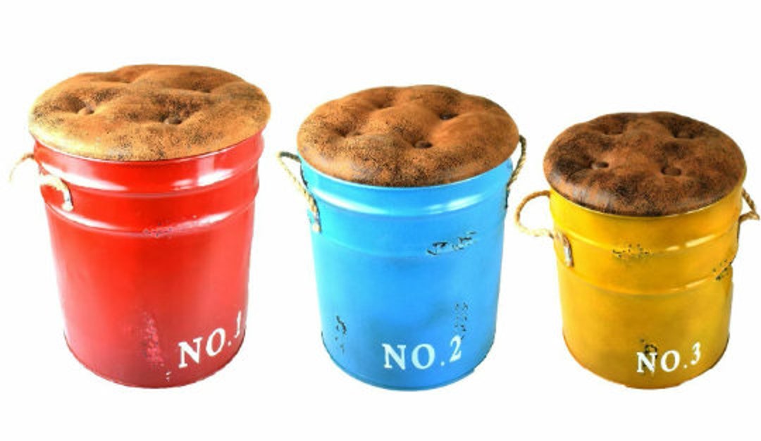 CLEARANCE SALE Industrial Repro Storage Stool With Padded Lidded Seat ...