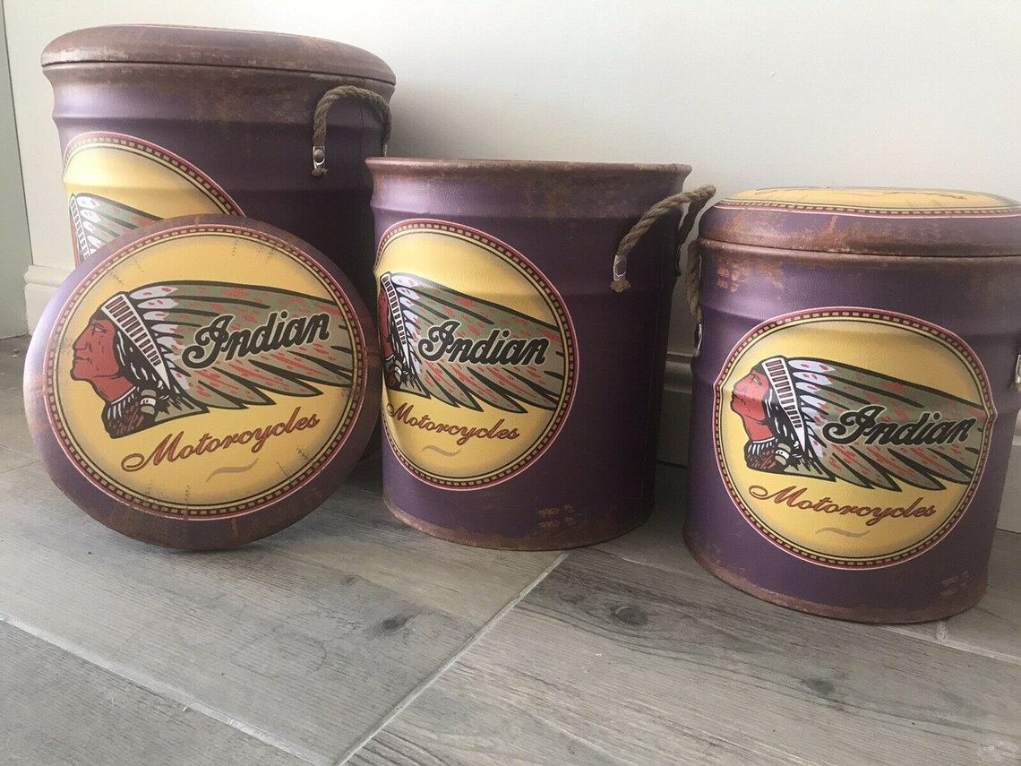 Indian Motorcycle USA Storage Stool Padded Lidded Seat & Rope | Etsy