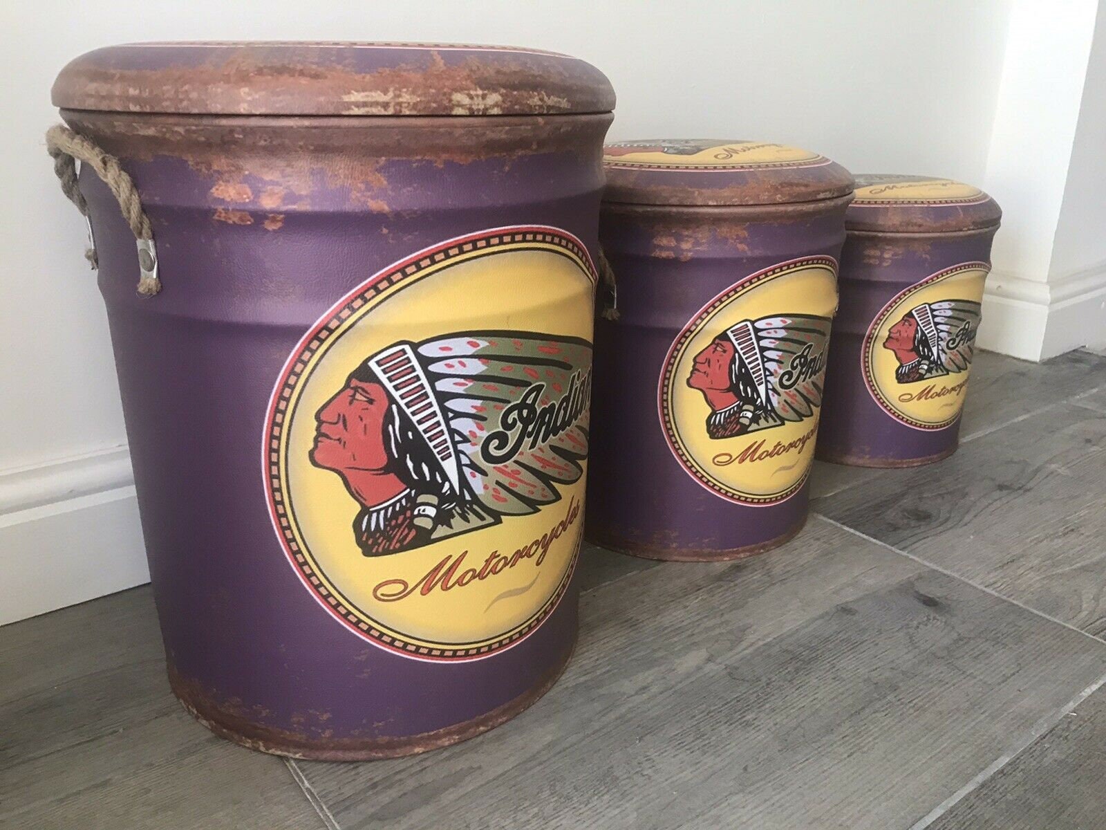 Indian Motorcycle USA Storage Stool Padded Lidded Seat & Rope | Etsy