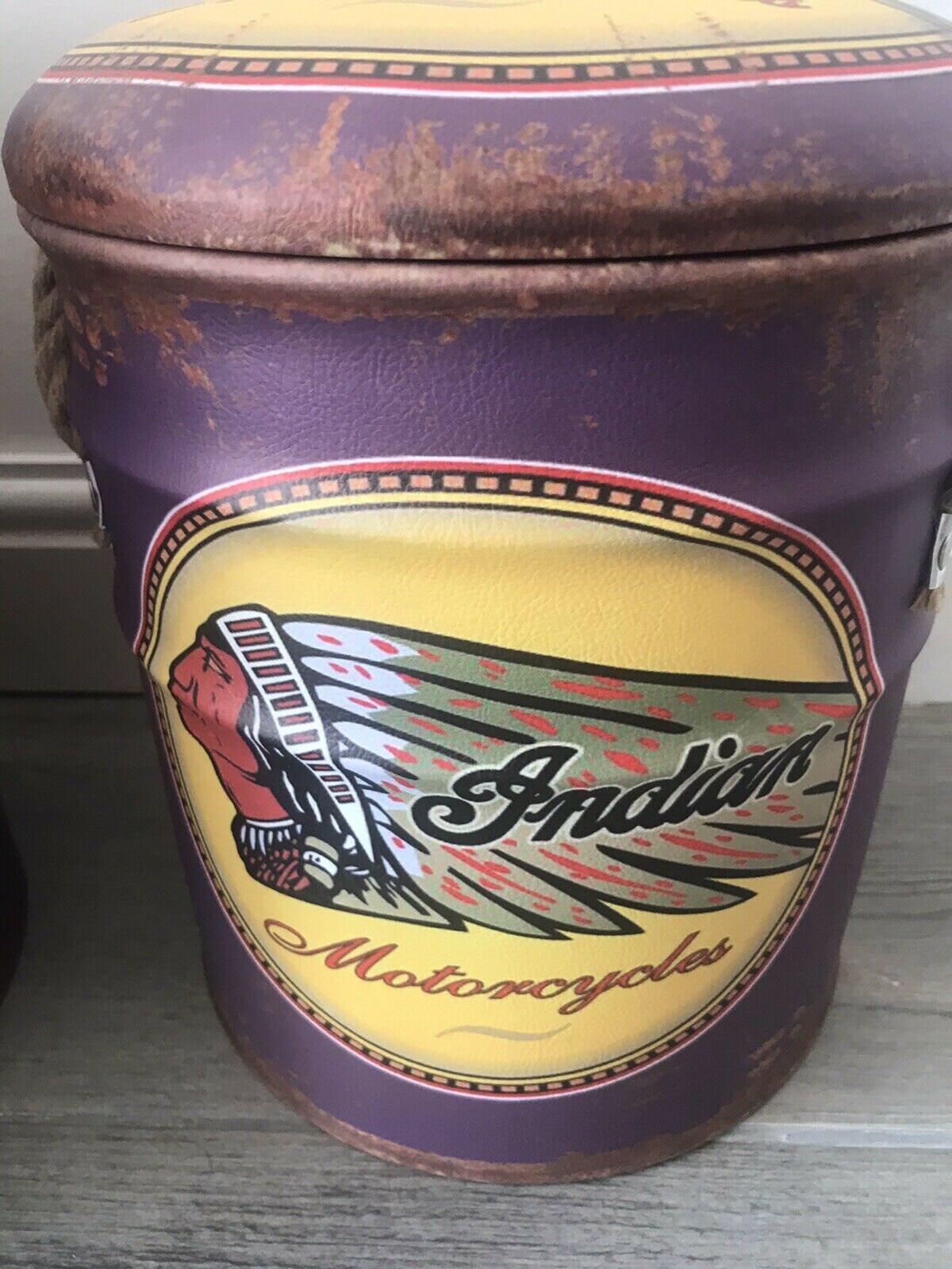 Indian Motorcycle USA Storage Stool Padded Lidded Seat & Rope | Etsy