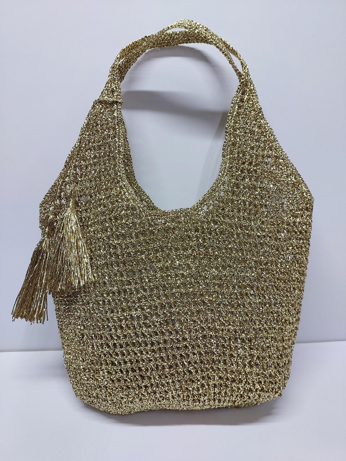 Shiny Raffia Rope Knitted Shoulder Bag - Etsy