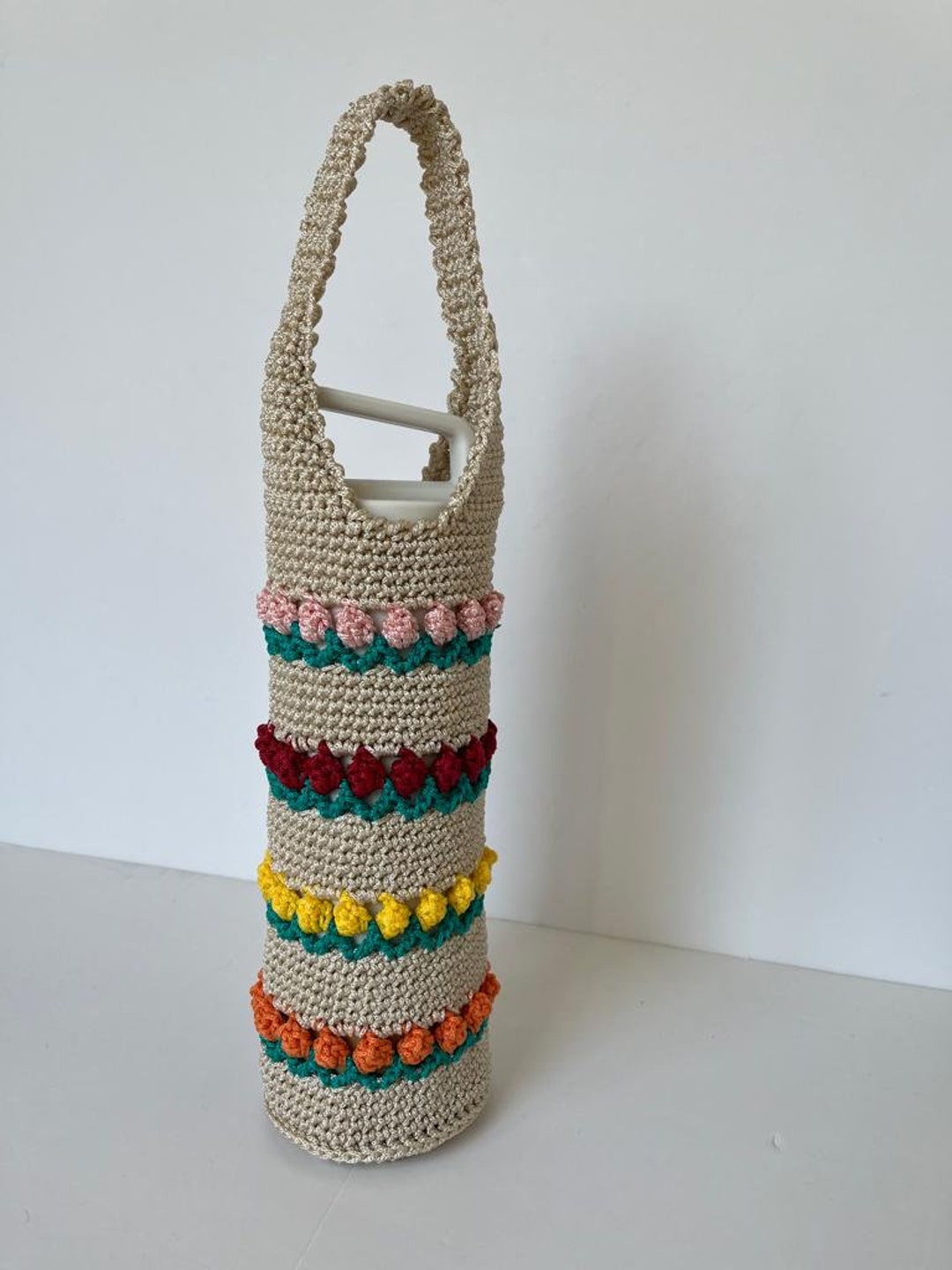 Wine Bootle Bag Macrame Knitted Black Beige Orange Red Multi Color - Etsy