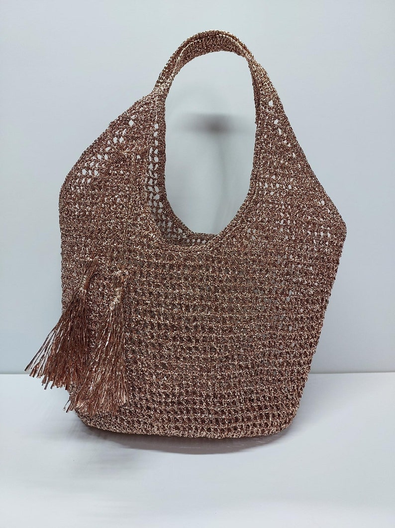 Shiny Raffia Rope Knitted Shoulder Bag - Etsy
