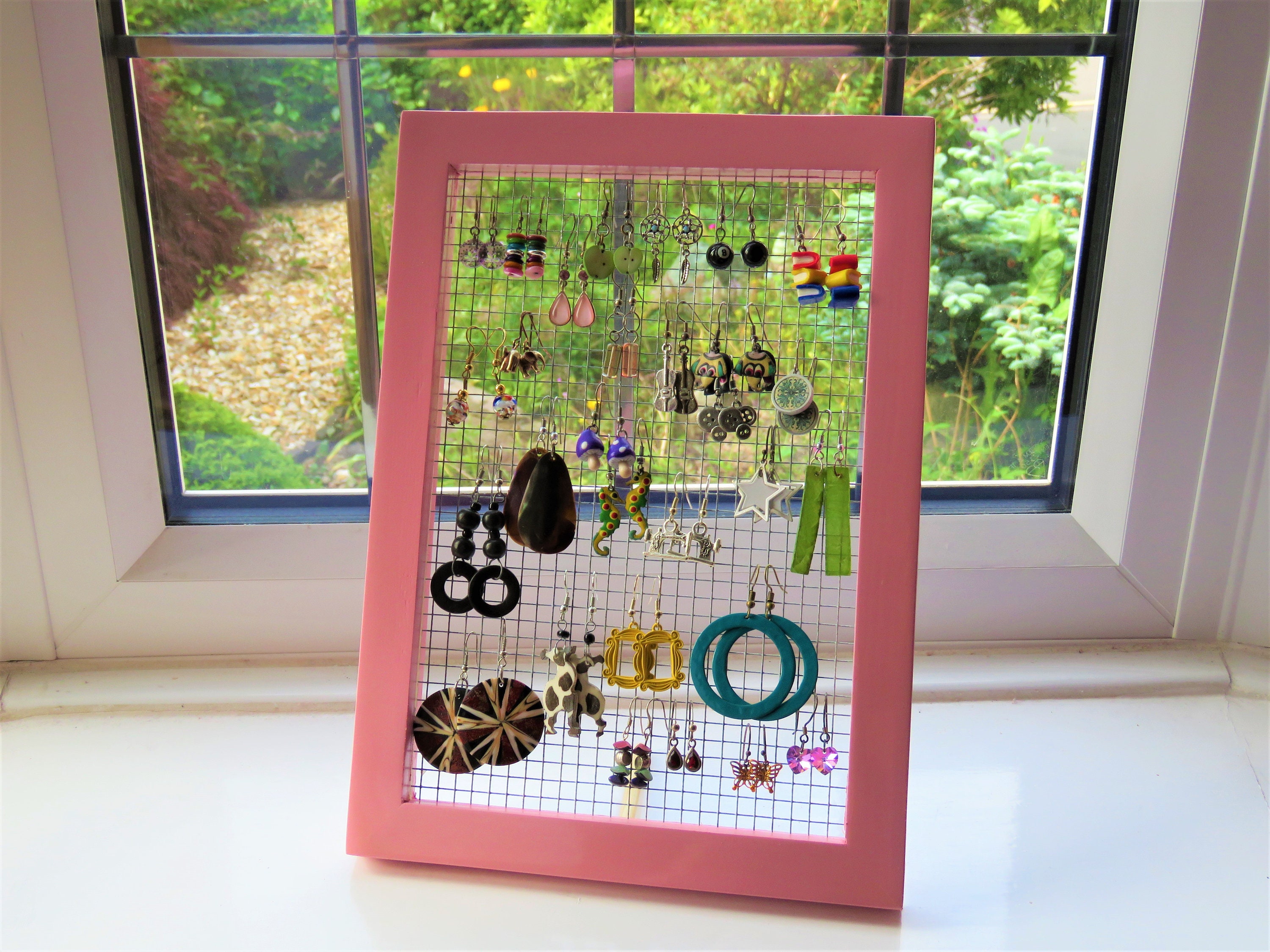 Metal Mesh Earring Holder Display Stand Unique Wooden Hanger | Etsy