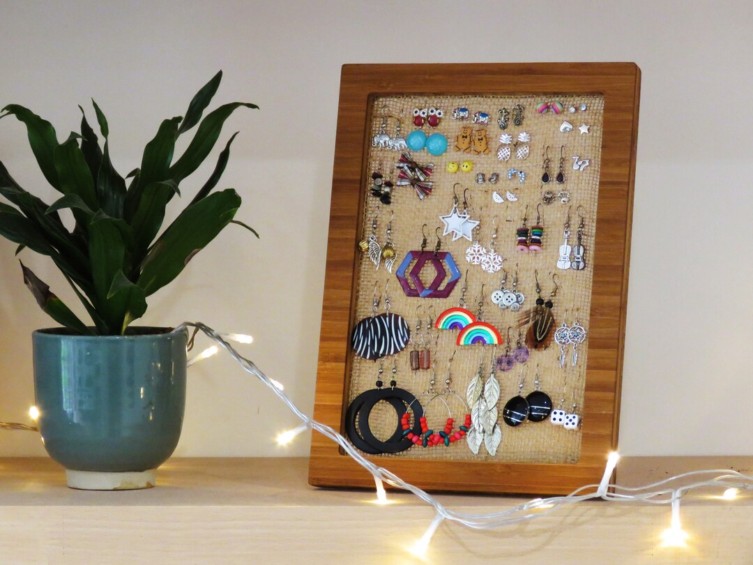 Earring Holder Bamboo Display Stand, Sustainable Unique Wooden Hanger ...