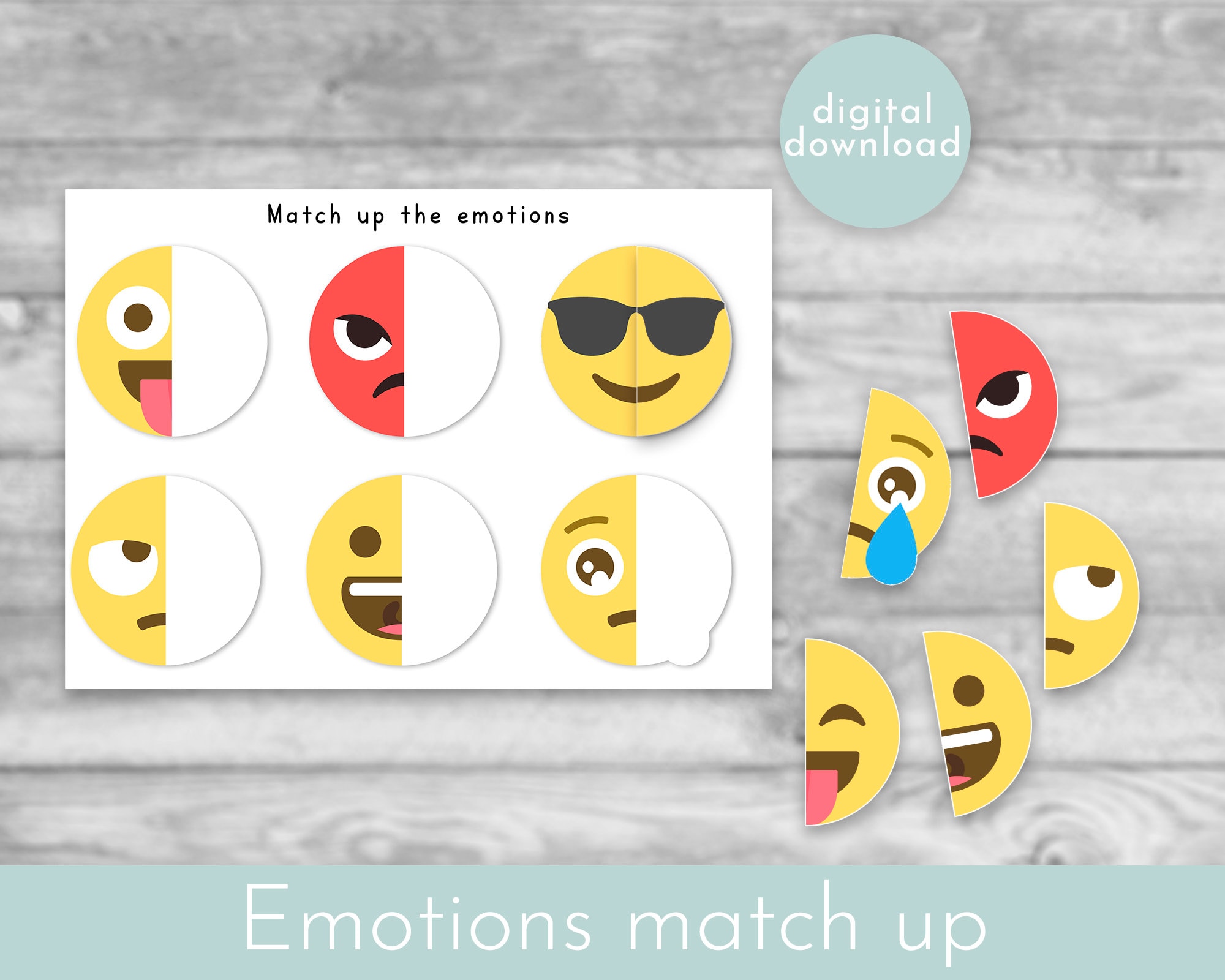 Emoji Emotions Kids Matching Game, Create at Home Learning Velcro Busy ...