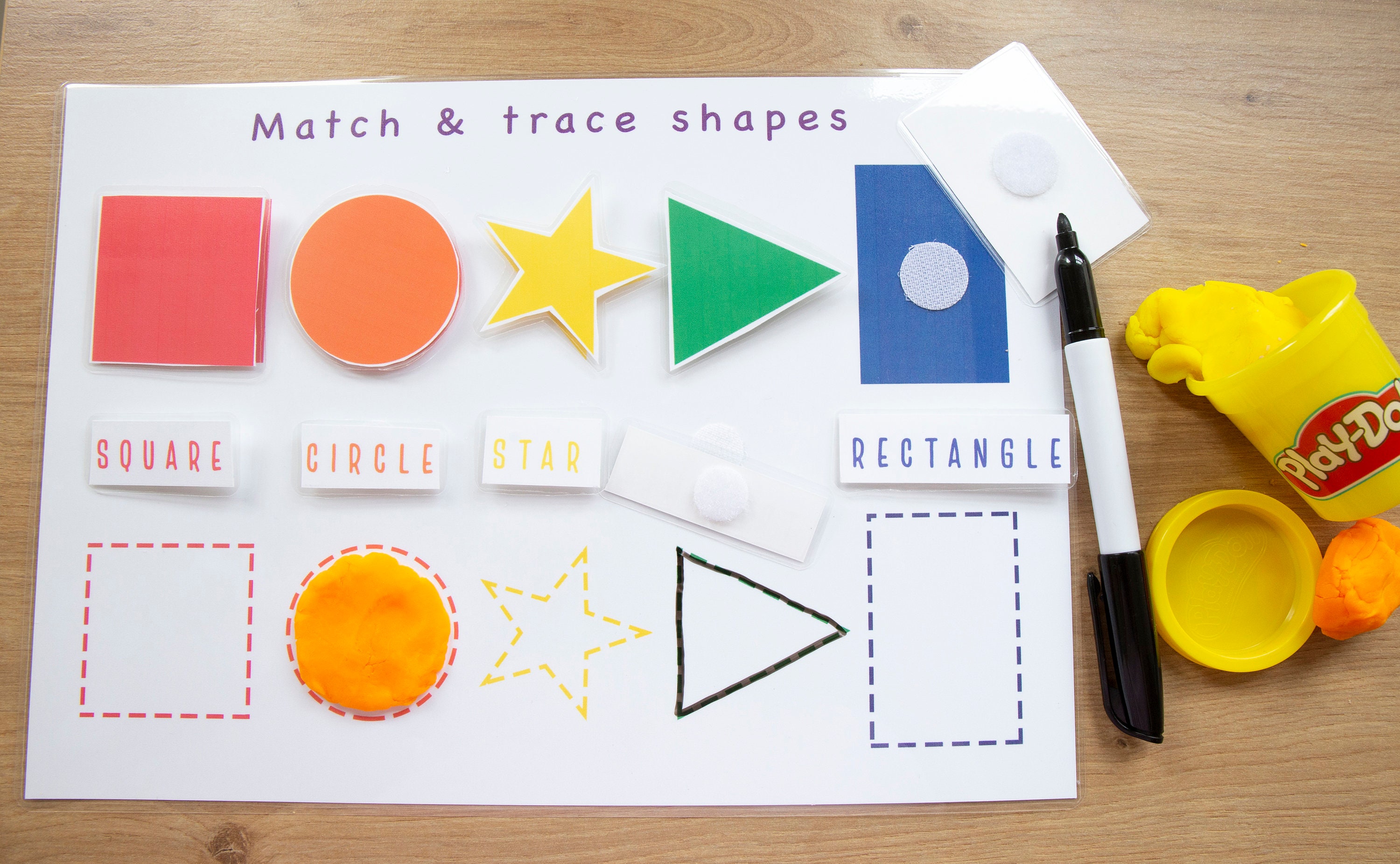 4 in 1 Printable Learning Page, Trace Shapes, Match Shapes, Play Doh ...