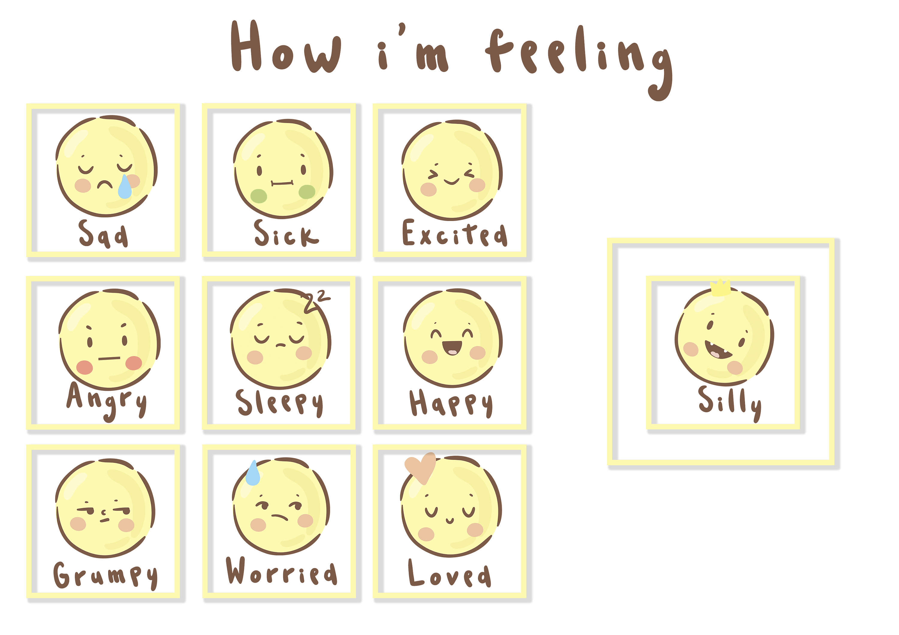 Printable 'emoji' emotions chart kids early | Etsy