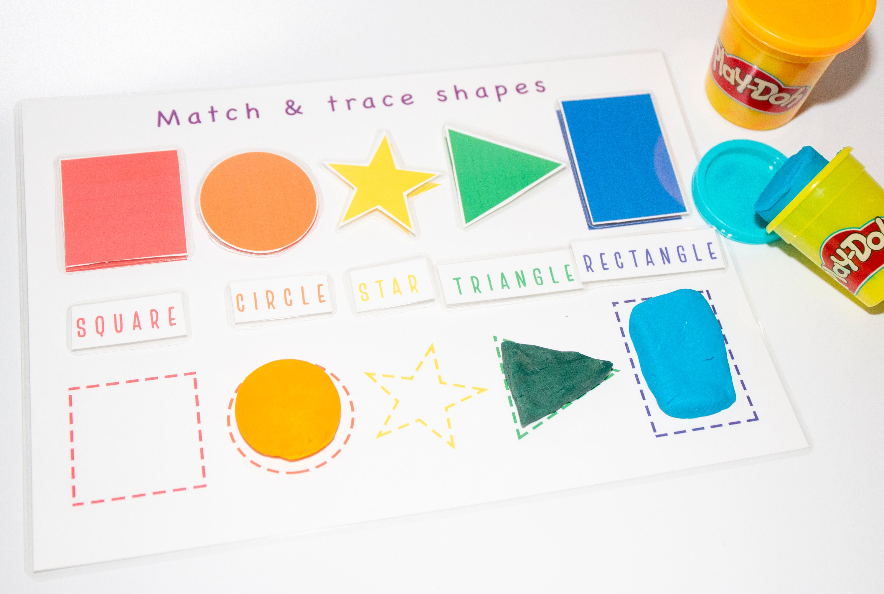 4 in 1 Printable Learning Page, Trace Shapes, Match Shapes, Play Doh ...