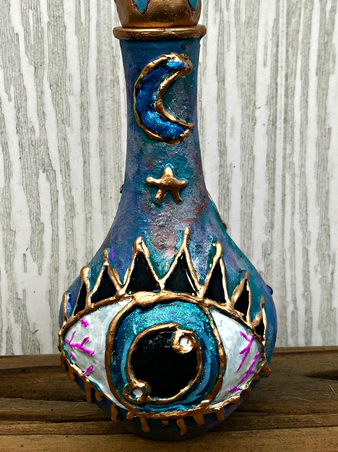 Handmade Upcycled Glass Vase Bottle Home Decor All-seeing Eye 3rd Eye ...