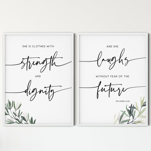 Proverbs 31:25, Bible Verse Wall Art Set of 2 Printable Scripture ...