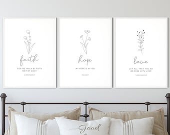 Faith Hope Love Bible Verse Wall Art Set of 3 Prints Modern | Etsy