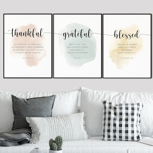 Thankful Grateful Blessed Bible Verse Wall Art Set of 3 Prints ...