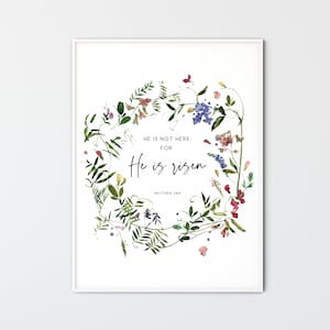 He is Risen Matthew 28:6, Easter Printable Bible Verse Wall Art Spring ...