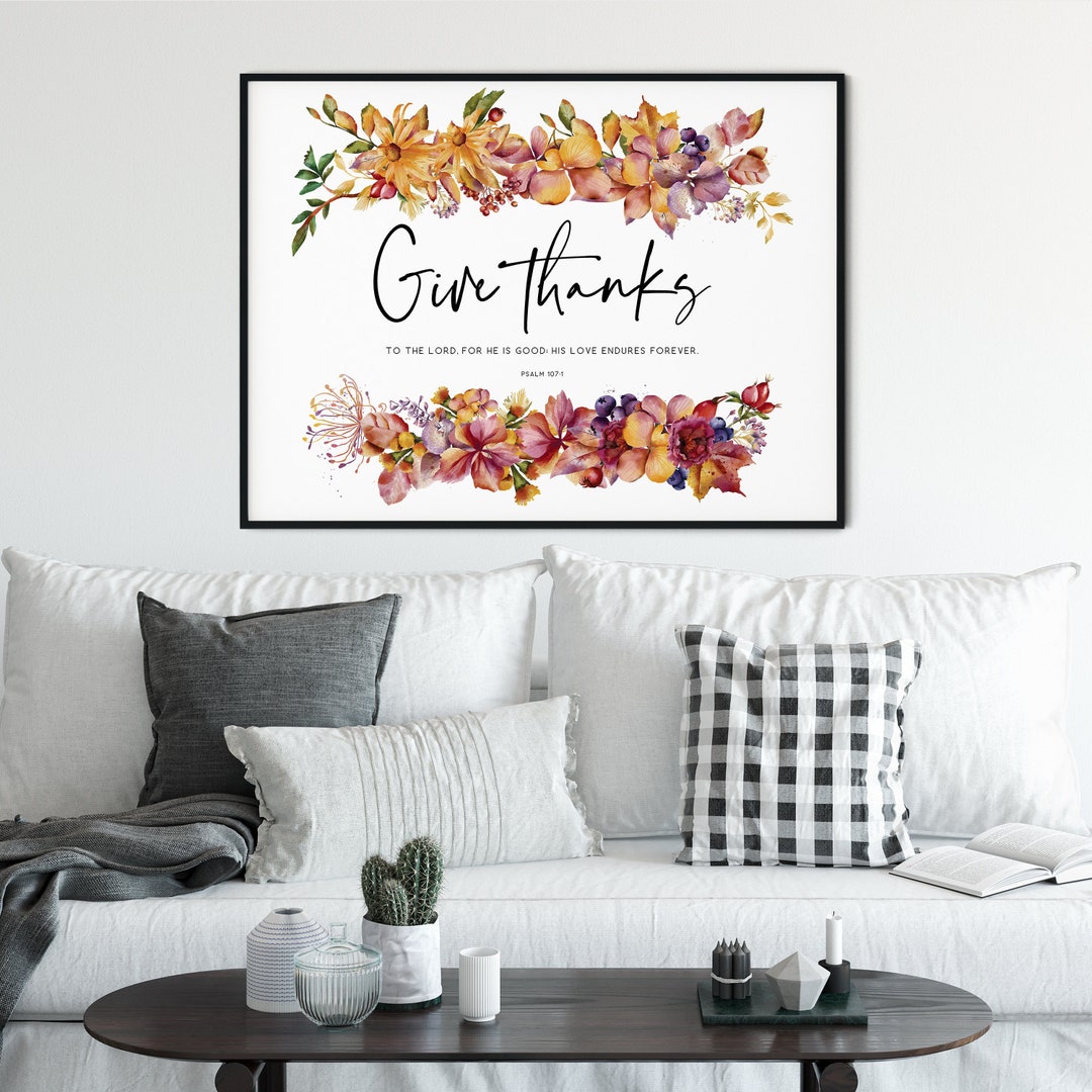 Psalm 107:1 Thanksgiving Bible Verse Wall Art, Horizontal Scripture ...