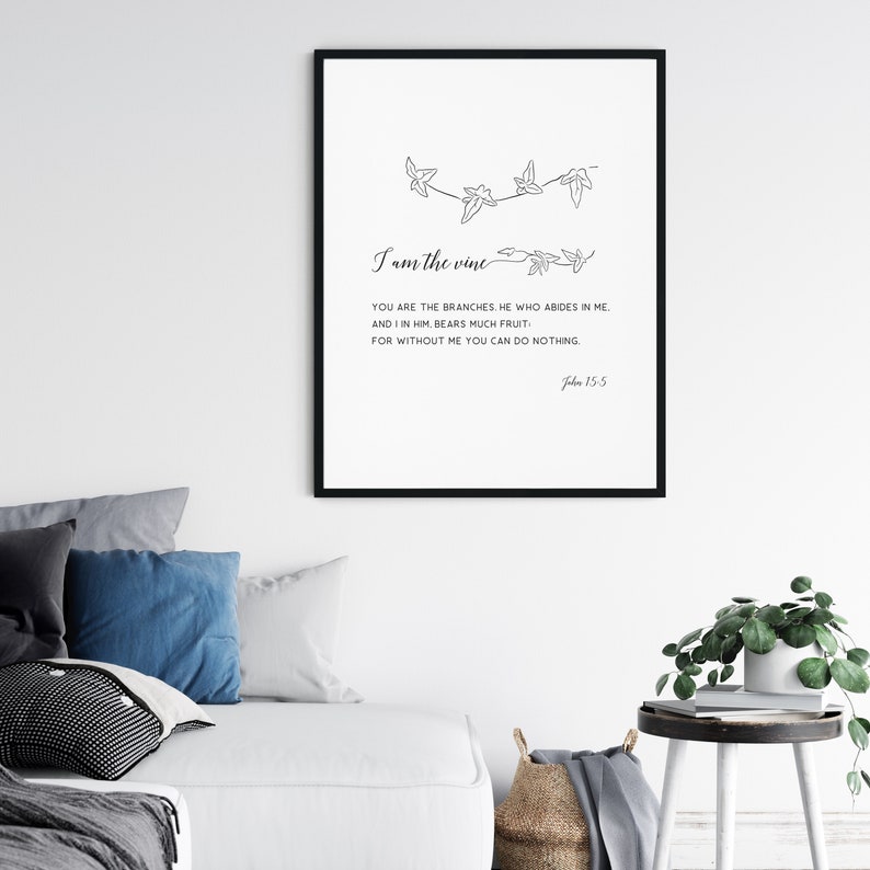John 15:5 Bible Verse Wall Art Printable Scripture Prints | Etsy
