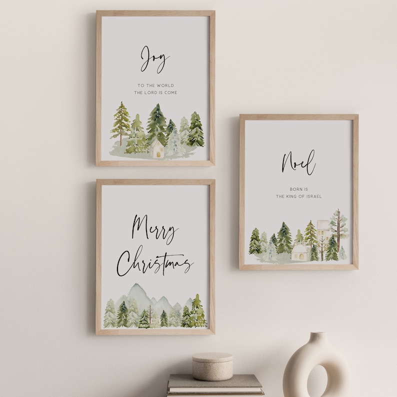 Set of 3 Christmas Christian Wall Art Printable Watercolor - Etsy