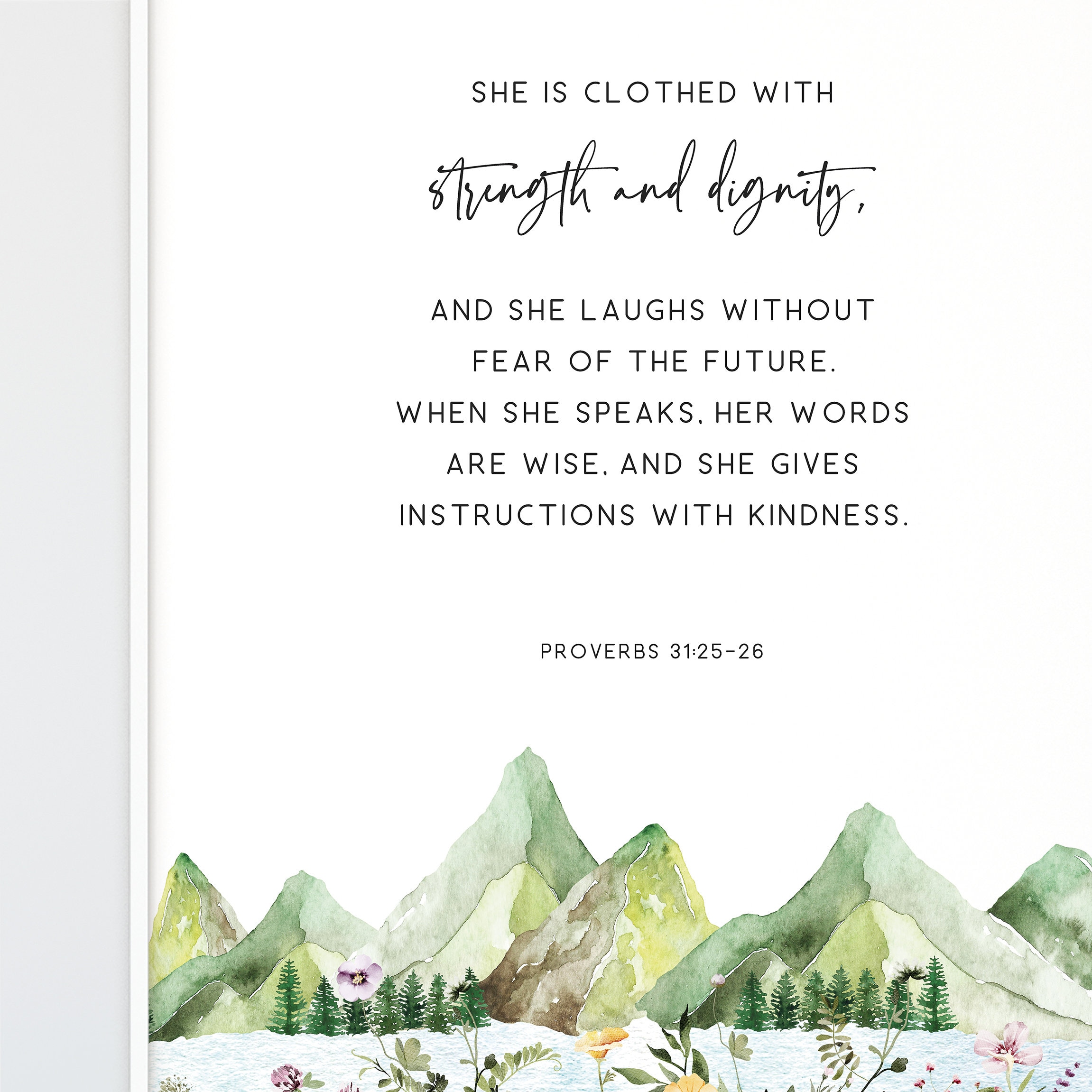 Proverbs 31:25-26 Bible Verse Wall Art Printable Scripture - Etsy