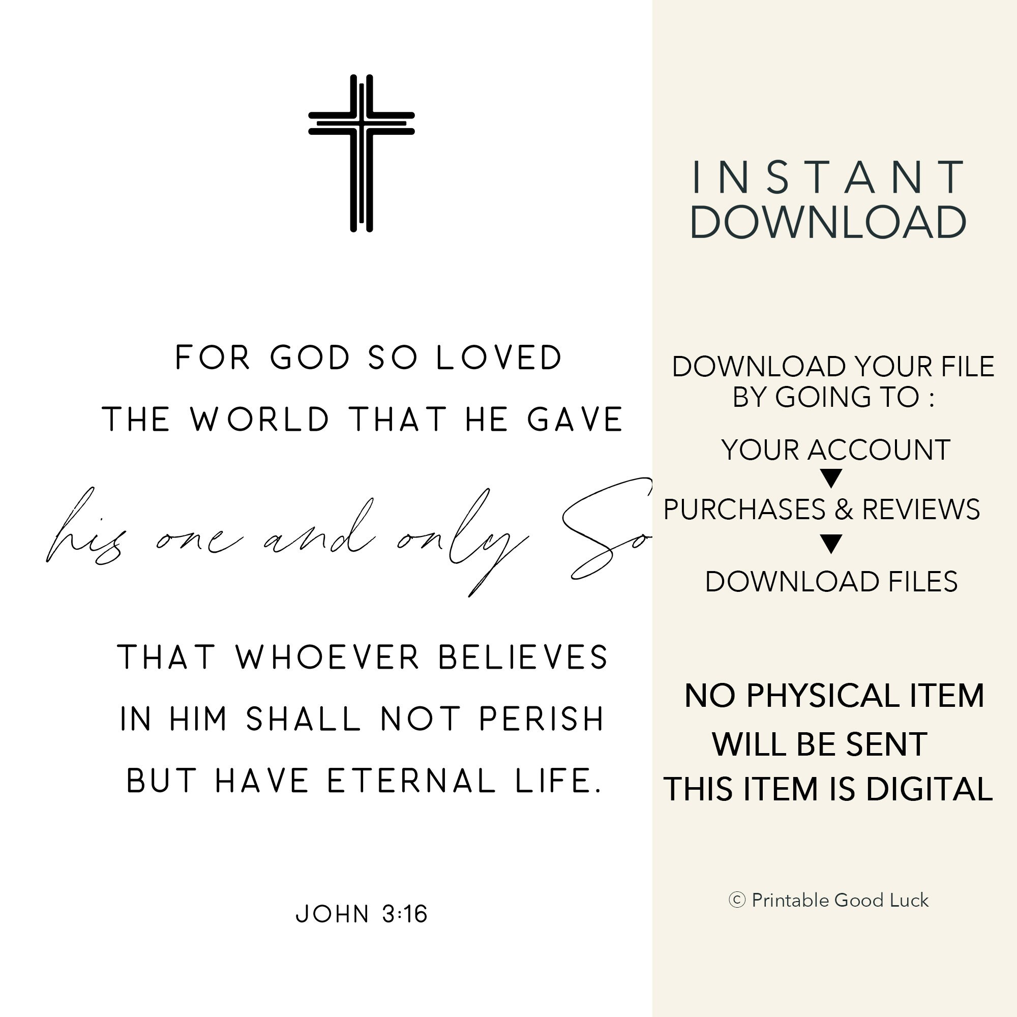 John 3:16 Bible Verse Wall Art Printable Scripture Prints | Etsy