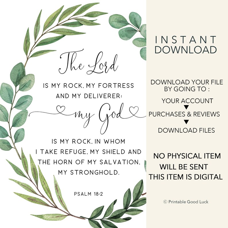 Psalm 18:2 Bible Verse Wall Art Scripture Watercolor Digital - Etsy