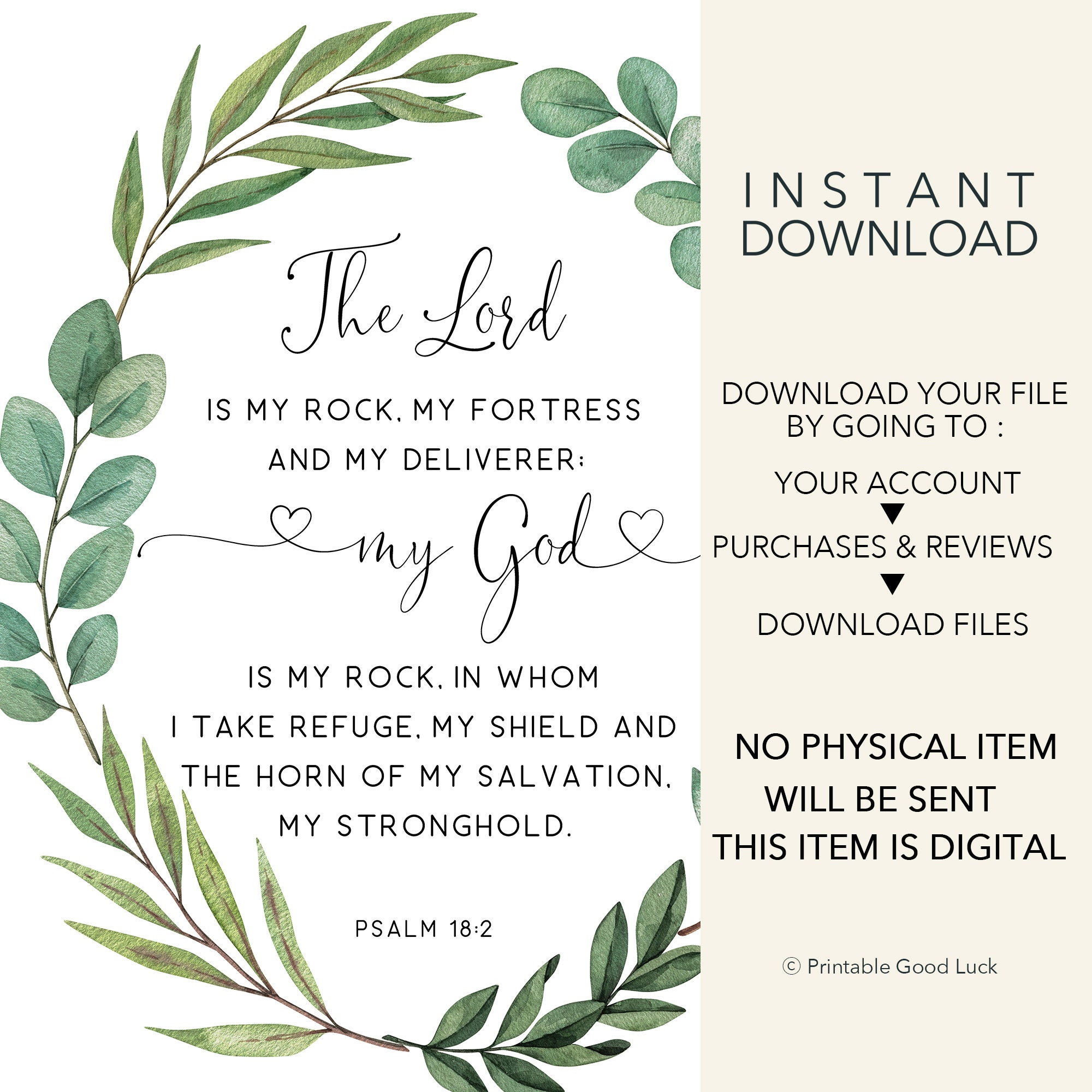 Psalm 18:2 Bible Verse Wall Art Scripture Watercolor Digital - Etsy