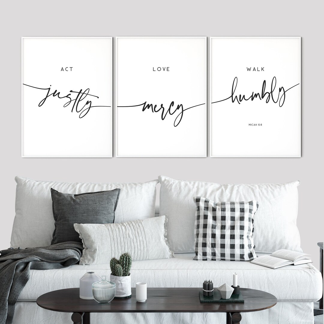 Micah 6:8 Bible Verse Wall Art Set of 3, Modern Scripture Quote Prints ...