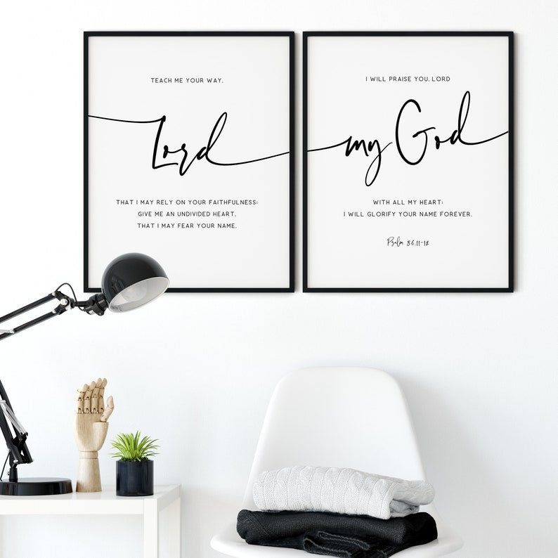 Psalm 86:11-12 Bible Verse Wall Art Set of 2 Prints Modern - Etsy
