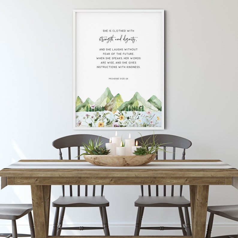 Proverbs 31:25-26 Bible Verse Wall Art Printable Scripture - Etsy