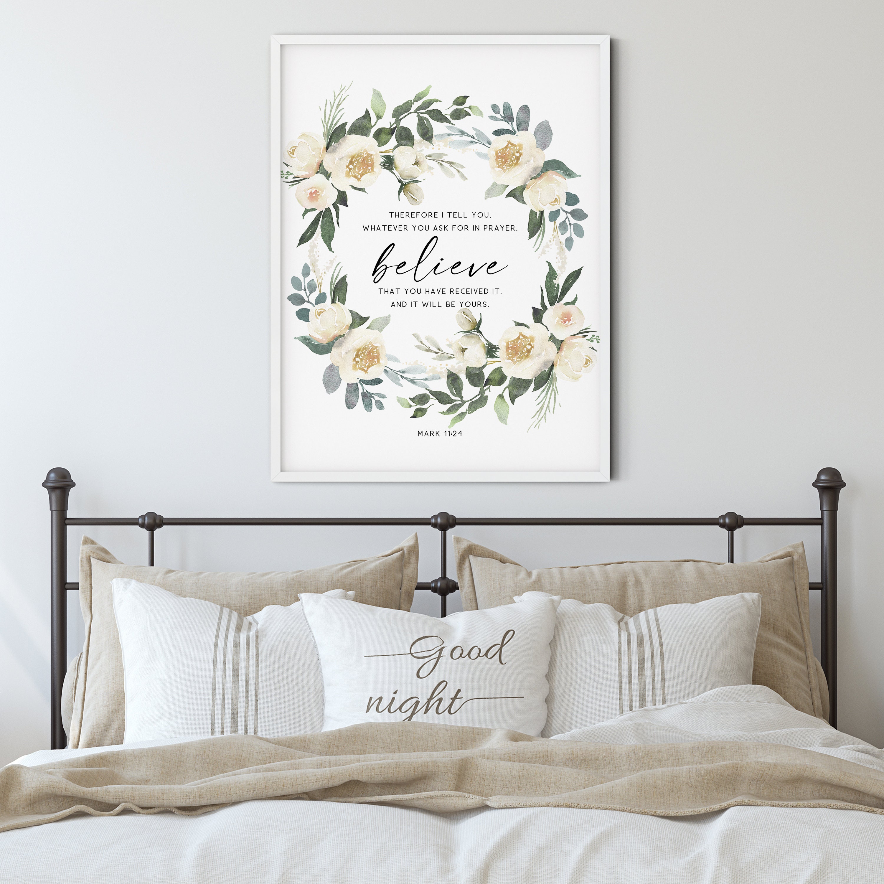 Mark 11:24 Bible Verse Wall Art Floral Christian Wall Art Believe ...