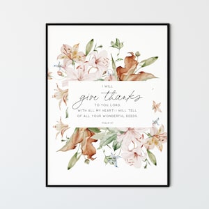 Psalm 9:1 Give Thanks Bible Verse Wall Art, Scripture Print, Fall ...