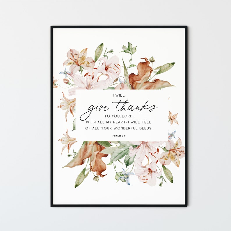 Psalm 9:1 Give Thanks Bible Verse Wall Art, Scripture Print, Fall ...