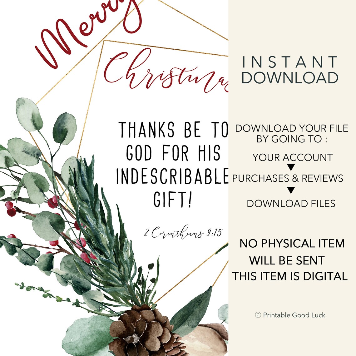 2 Corinthians 9:15, Christmas Printable Christmas Bible Verse Wall Art ...