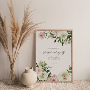 Proverbs 31:25 Bible Verse Wall Art Floral Scripture Print Christian ...