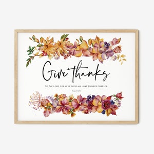 Psalm 107:1 Thanksgiving Bible Verse Wall Art, Horizontal Scripture ...