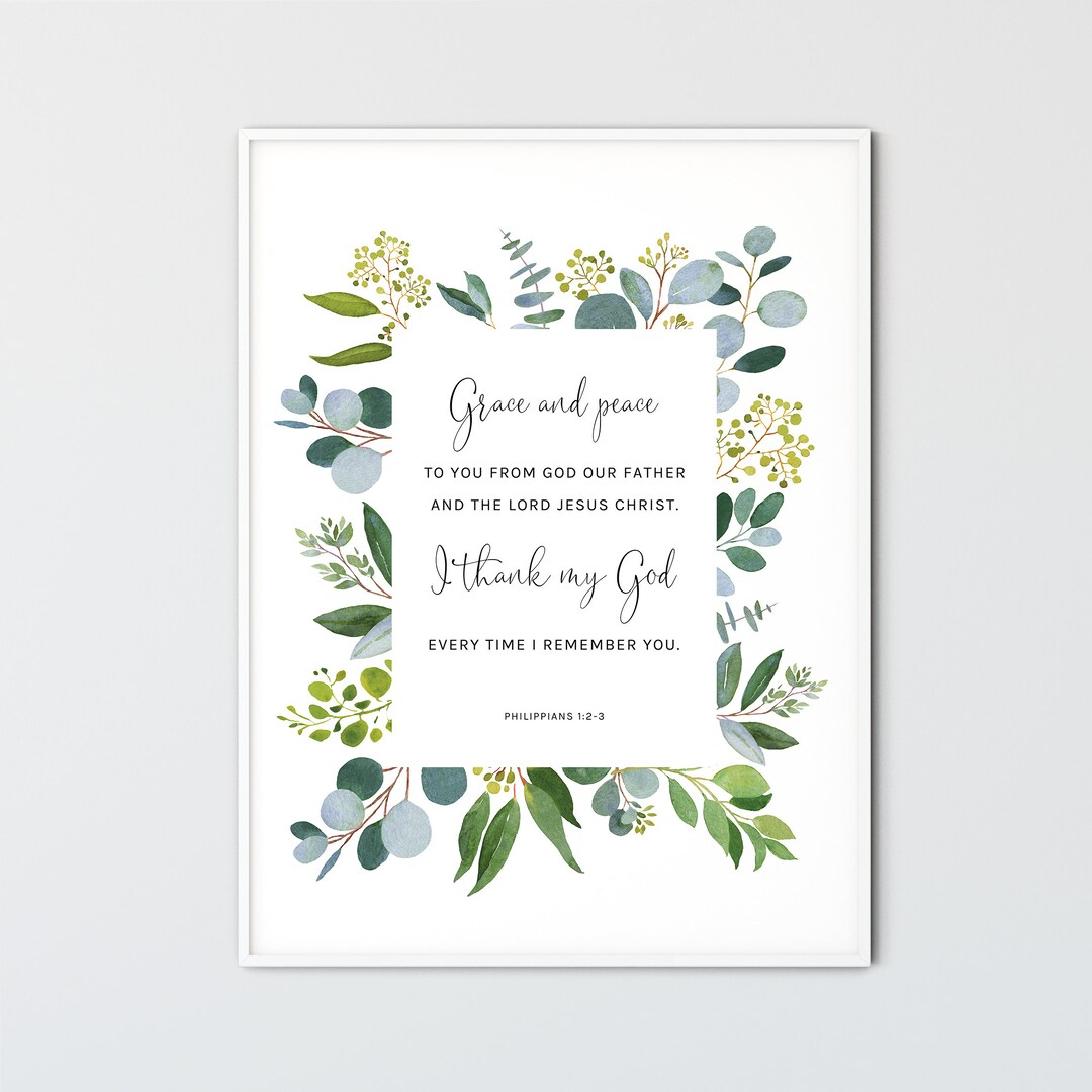 Philippians 1:2-3, Bible Verse Wall Art Scripture Quote Printable Wall ...